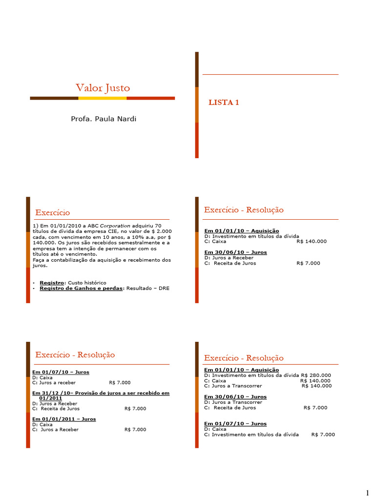 Valor Justo - Lista 1 - Gabarito | PDF | Serviços financeiros | Economias