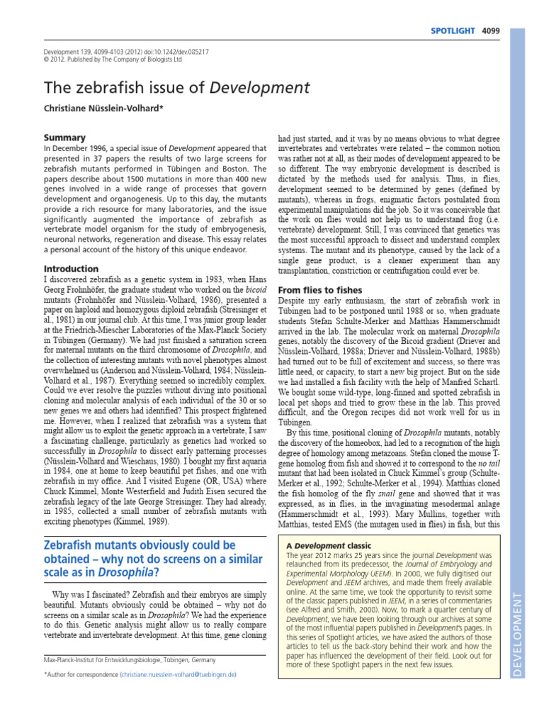 The Zebrafish Issue of Development | PDF | Mutation | Biology
