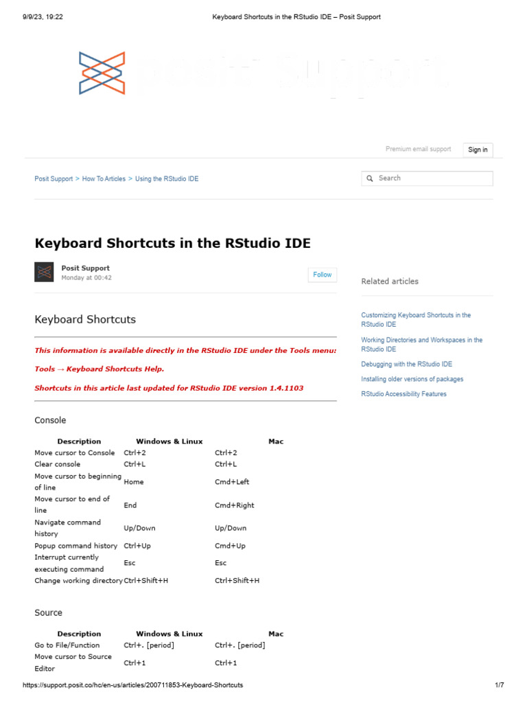 Keyboard Shortcuts in The RStudio IDE - Posit Support | PDF