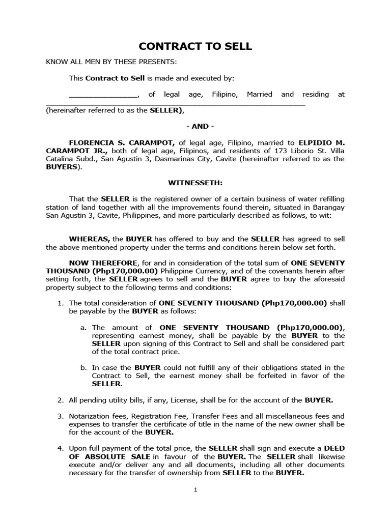 Contract to Sell Real Property | PDF | Sales | Notary Public