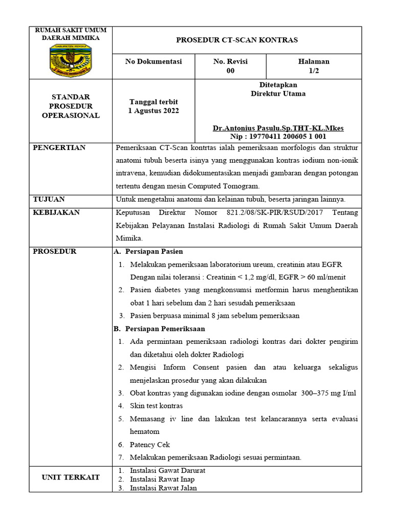 Prosedur CT-Scan Kontras RSUD Mimika | PDF