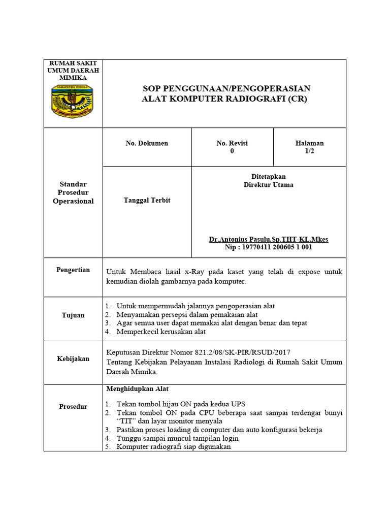 SOP kOMPUTER RADIOGRAFI | PDF