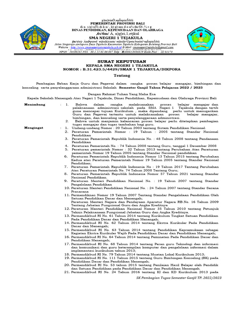 SK PEMB. TUGAS Ganjil 2022-2023 | PDF