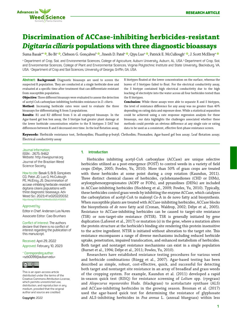 Discrimination of ACCase-Inhibiting Herbicides-Resistant | PDF ...