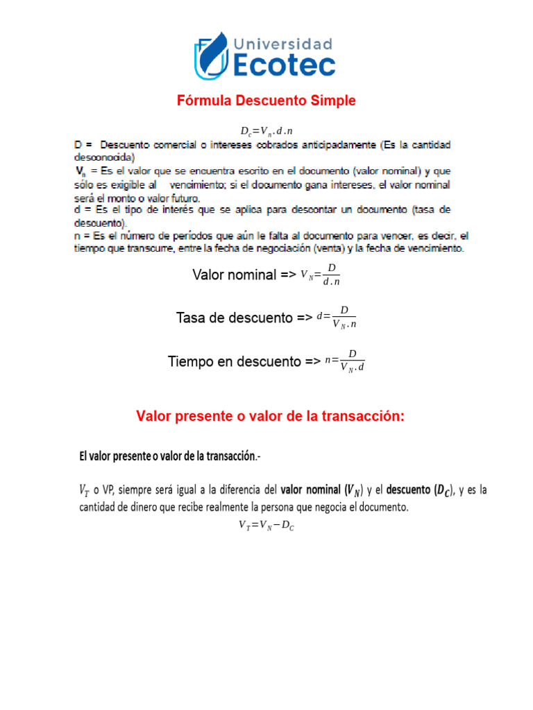 Fórmulas de Descuento Simple | PDF