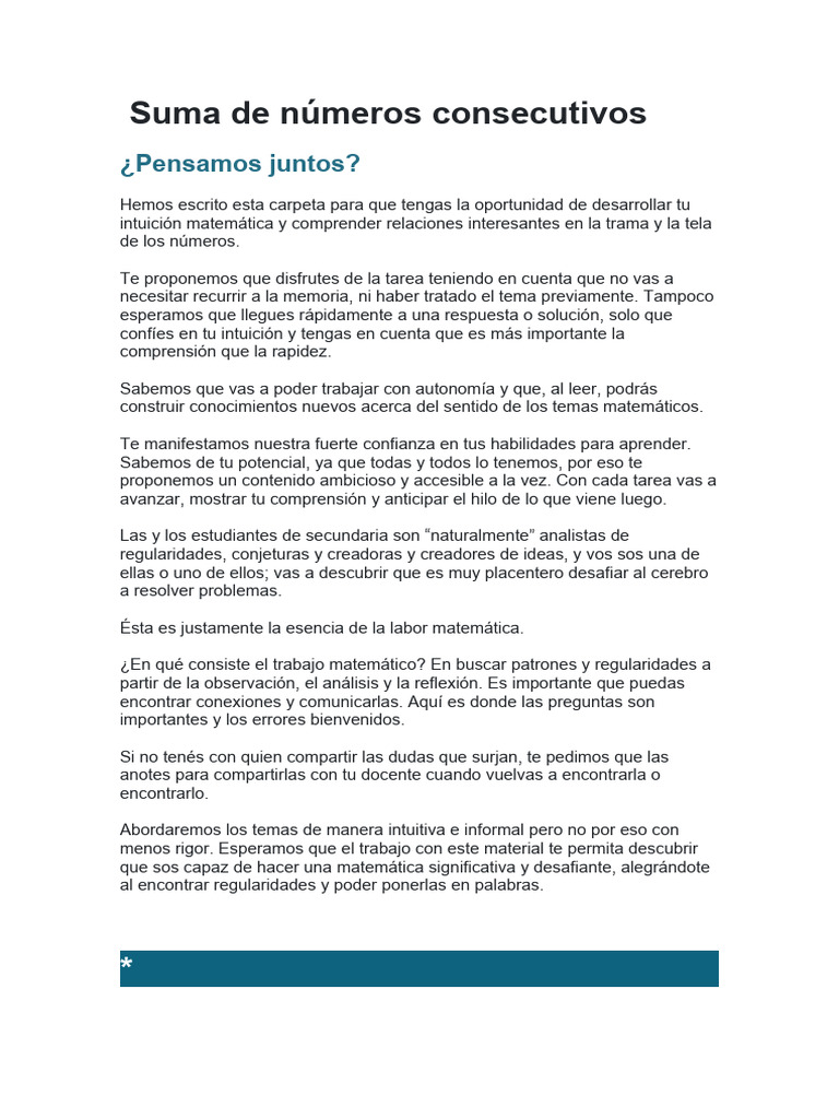 .Suma de Números Consecutivos | PDF | Matemáticas | Intuición