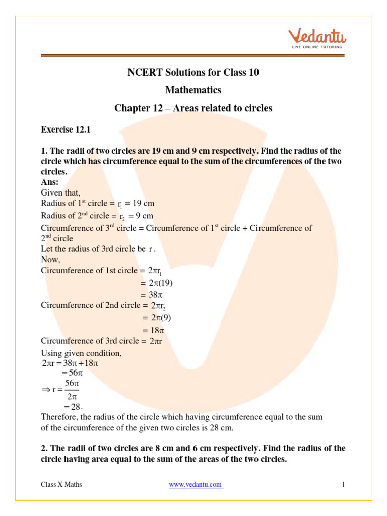 Class 10 - Maths - Areas Related To Circles | PDF | Area | Circle