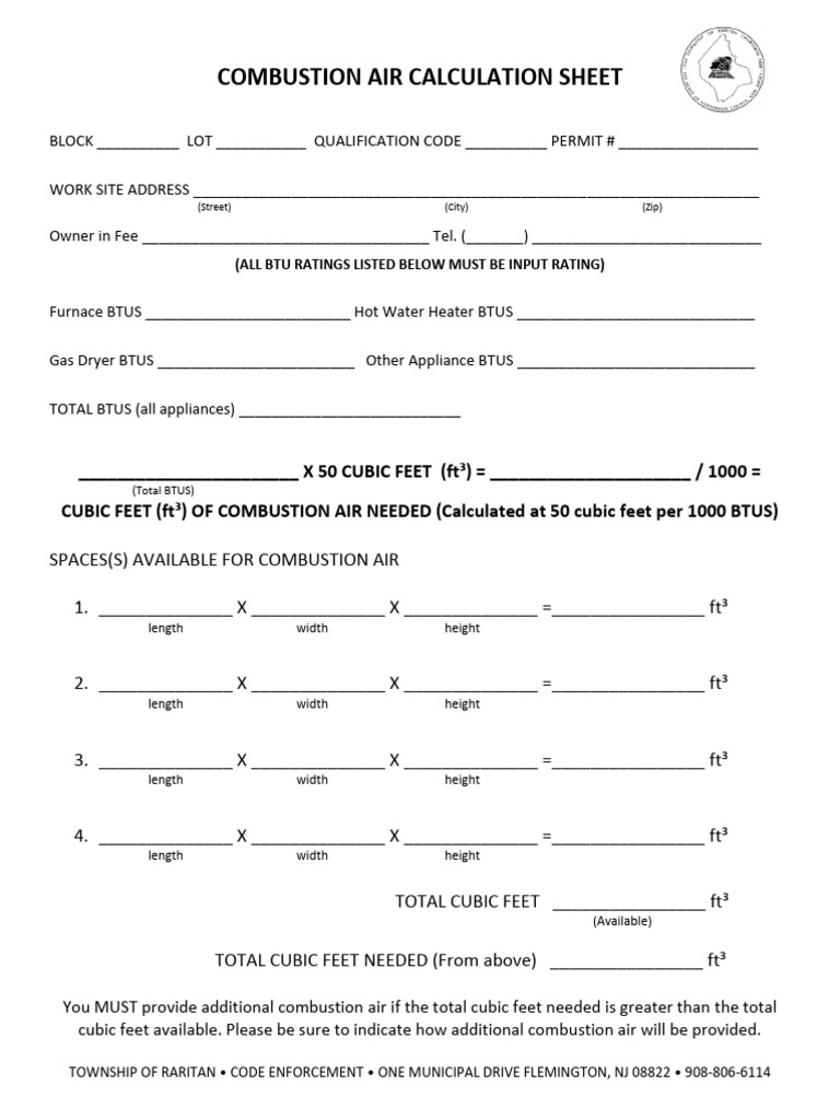 Construction Combustion Air Calculation | PDF