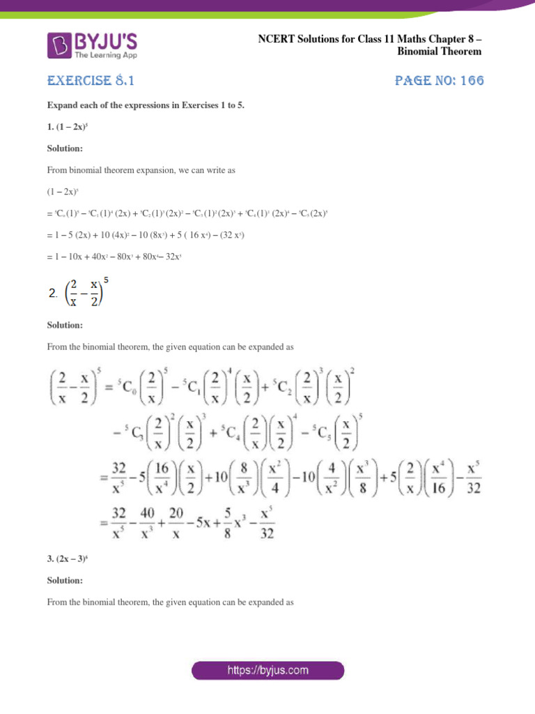 NCERT Solutions For Class 11 Maths Chapter 8 Binomial Theorem Exercise 8.1 | PDF | Mathematical ...