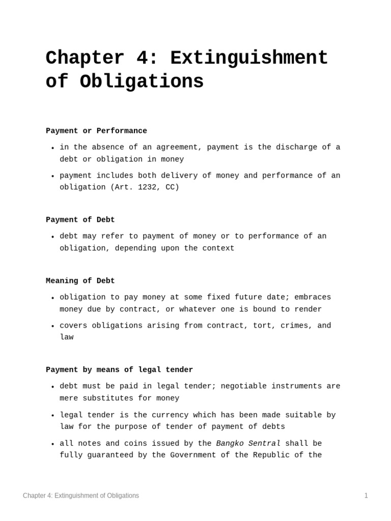 Chapter 4 Extinguishment of Obligations | PDF | Payments | Money