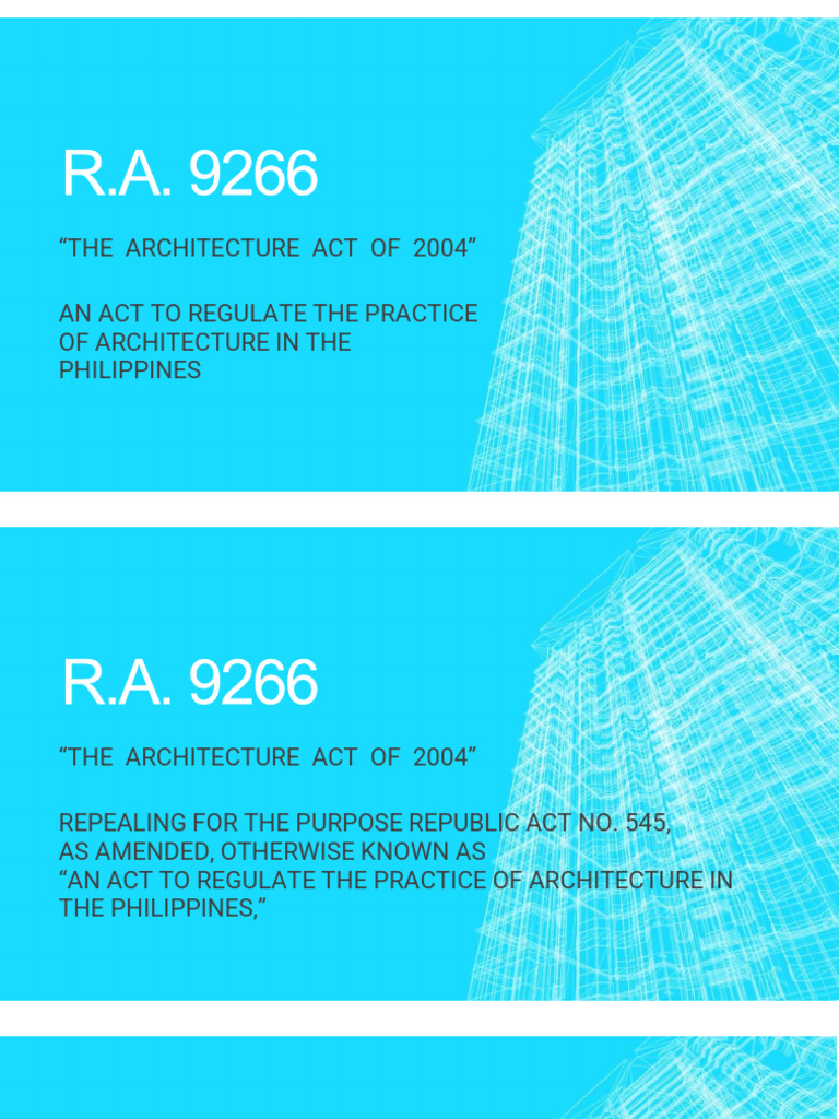 ARCH 392 PROF PRAC 1 Pres 5 RA 9266 Part 1 | PDF | Architect