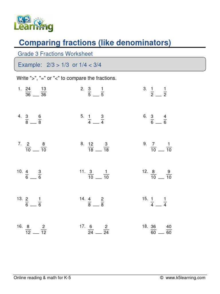 Grade 3 Comparing Fractions Like Denominators F | PDF | Arithmetic ...