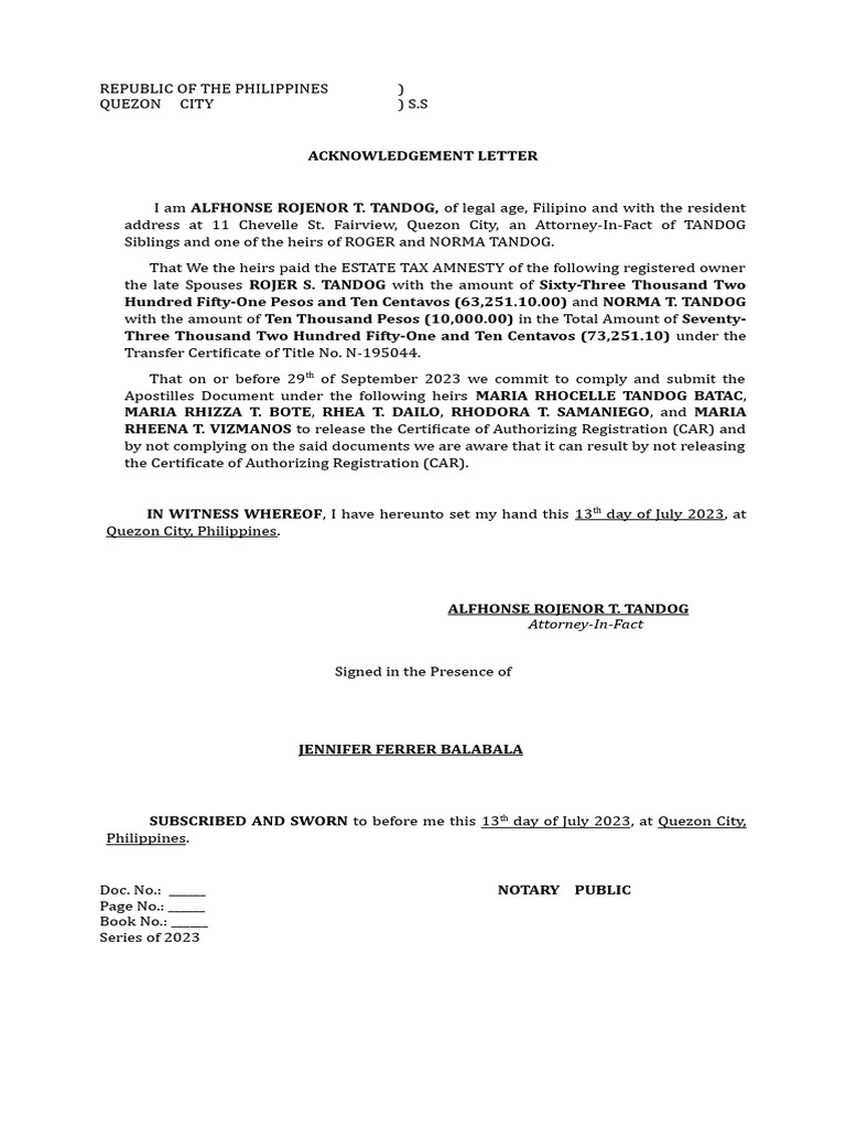 Acknowledgement Letter | PDF