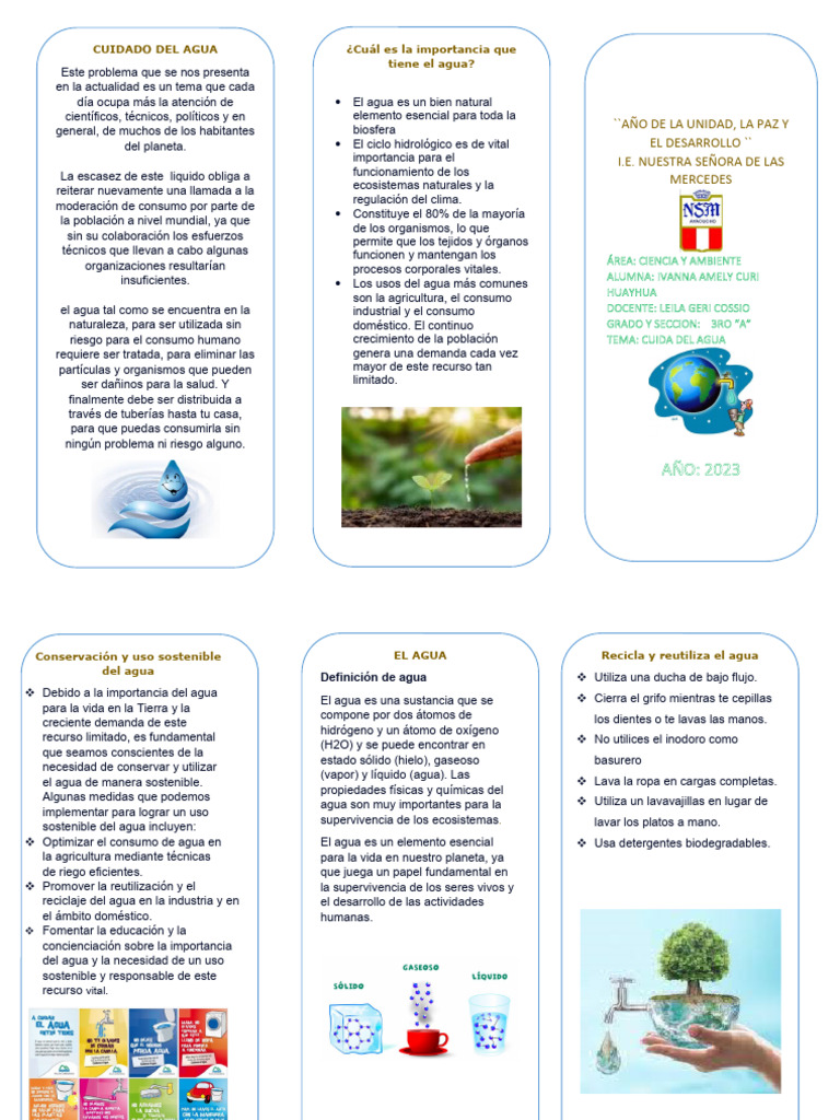 Triptico Del Cuidado Del Agua | PDF | Agua | Naturaleza Triptico Del Cuidado Del Agua | PDF | Agua | Naturaleza