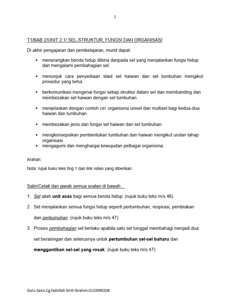 Latihan t1 Bab2 Unit 2 1 (Guru) | PDF