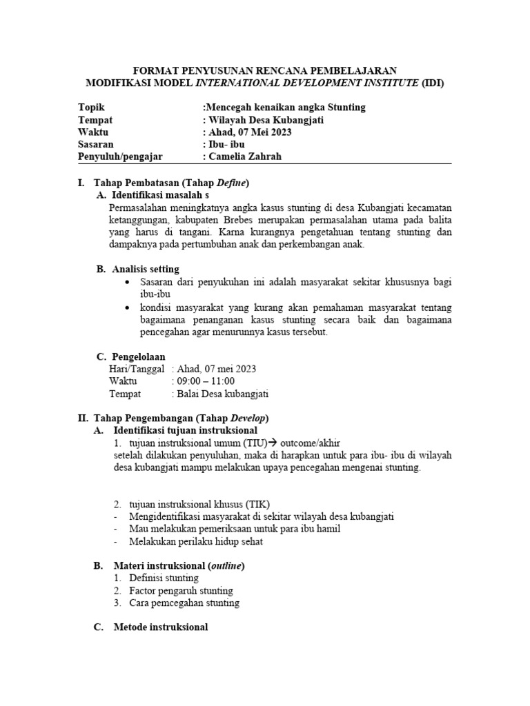 Rencana Pembelajaran Pencegahan Stunting | PDF