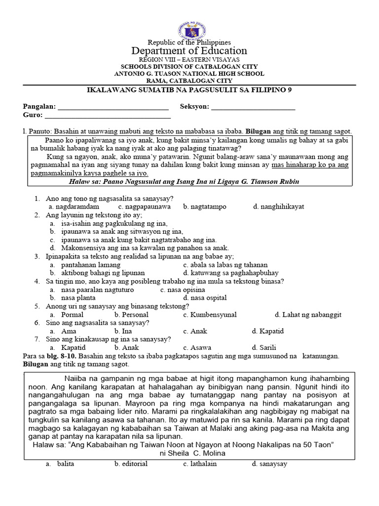 Fil9 Summative2 | PDF