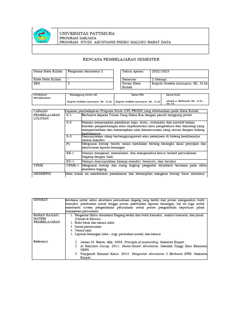 RPS Pengantar Akuntansi 2 | PDF
