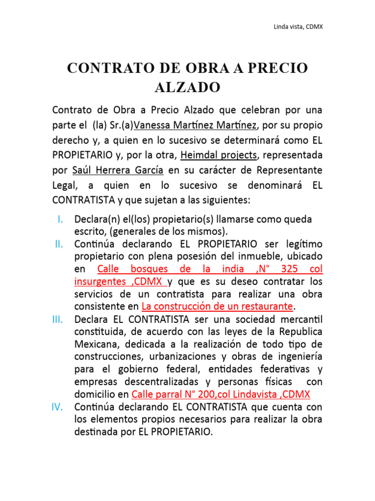 Contrato de Obra para Restaurante | PDF | Ciudad de México | Justicia