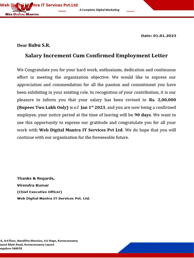 Babu Incriment Letter | PDF