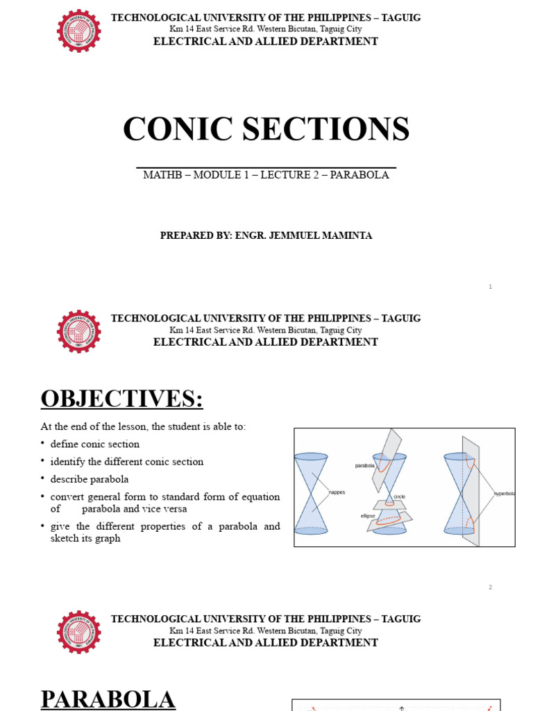 Conic Sections Parabola Pdf Analytic Geometry Euclidean Geometry
