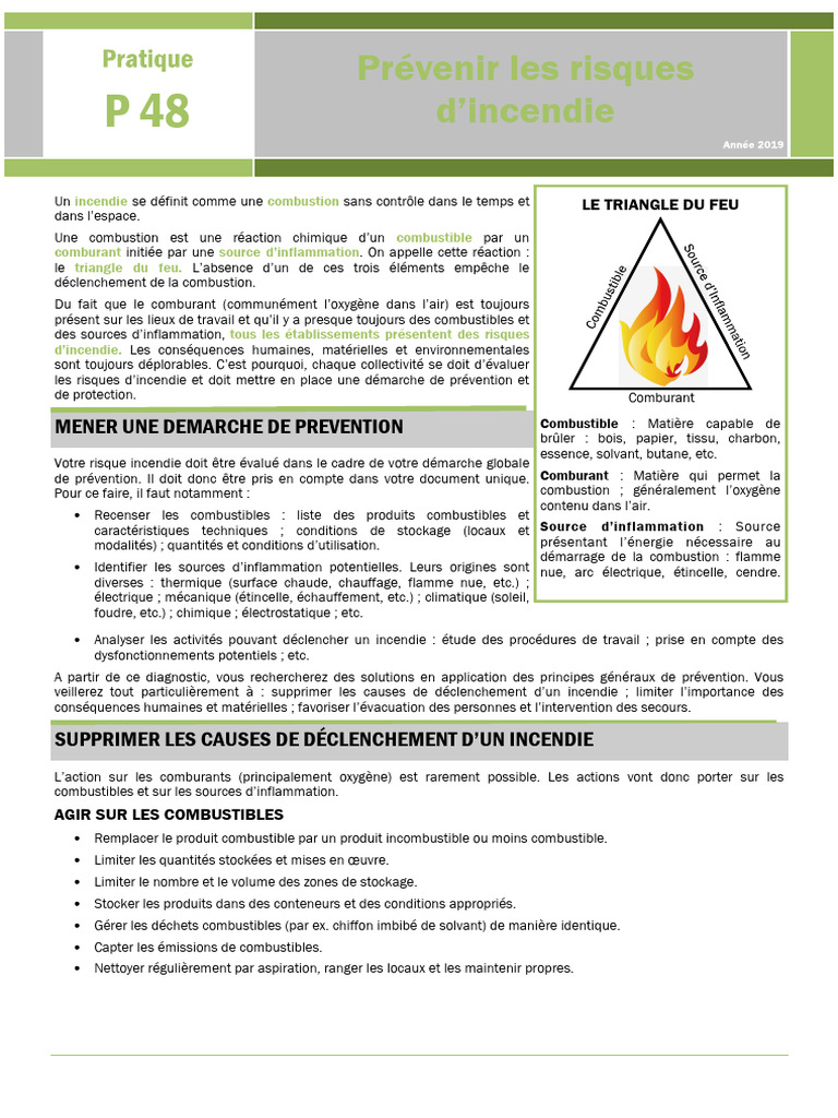 Fiche P48 Prevenir Incendie | PDF | La combustion | Combustible