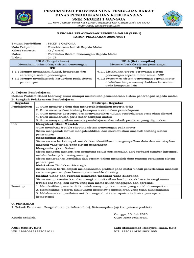 RPP Pemeliharaan Listrik Sepeda Motor | PDF | Teknologi & Rekayasa
