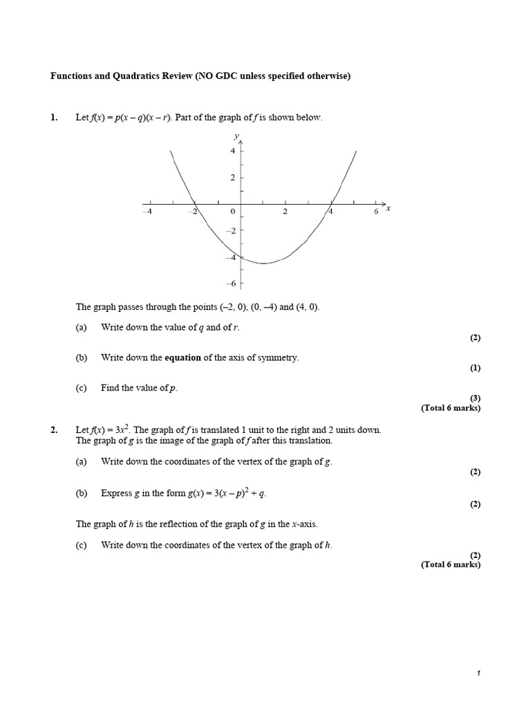 Unit 2 - REVIEW - Functions and Quadratics | PDF