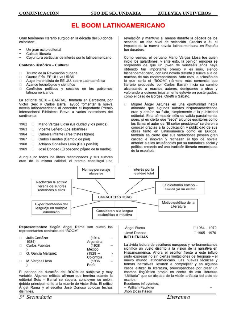 Ficha 1 - El-Boom-Latinoamericano | PDF | Gabriel García Márquez ...
