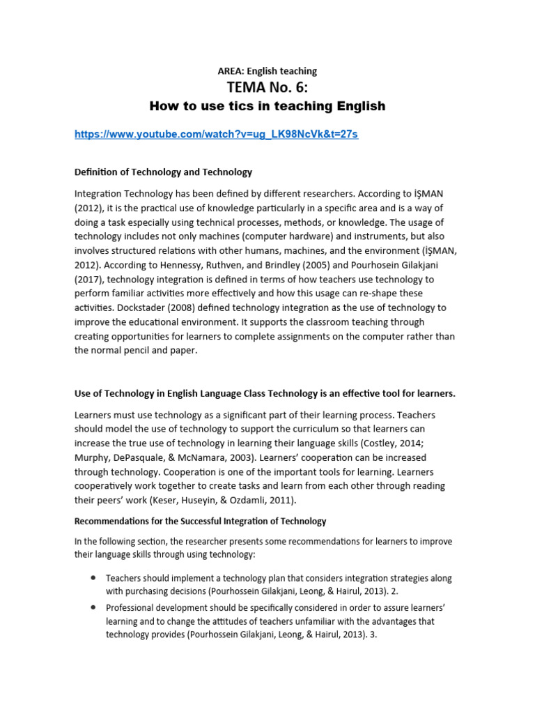Topic 6 How To Use Tics In Teaching English Pdf Multimedia