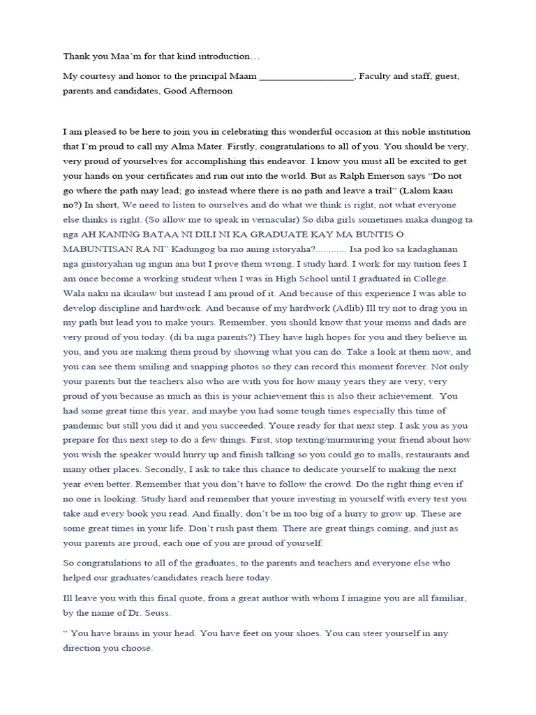 Speech For A Guest in Graduation Ceremony | PDF