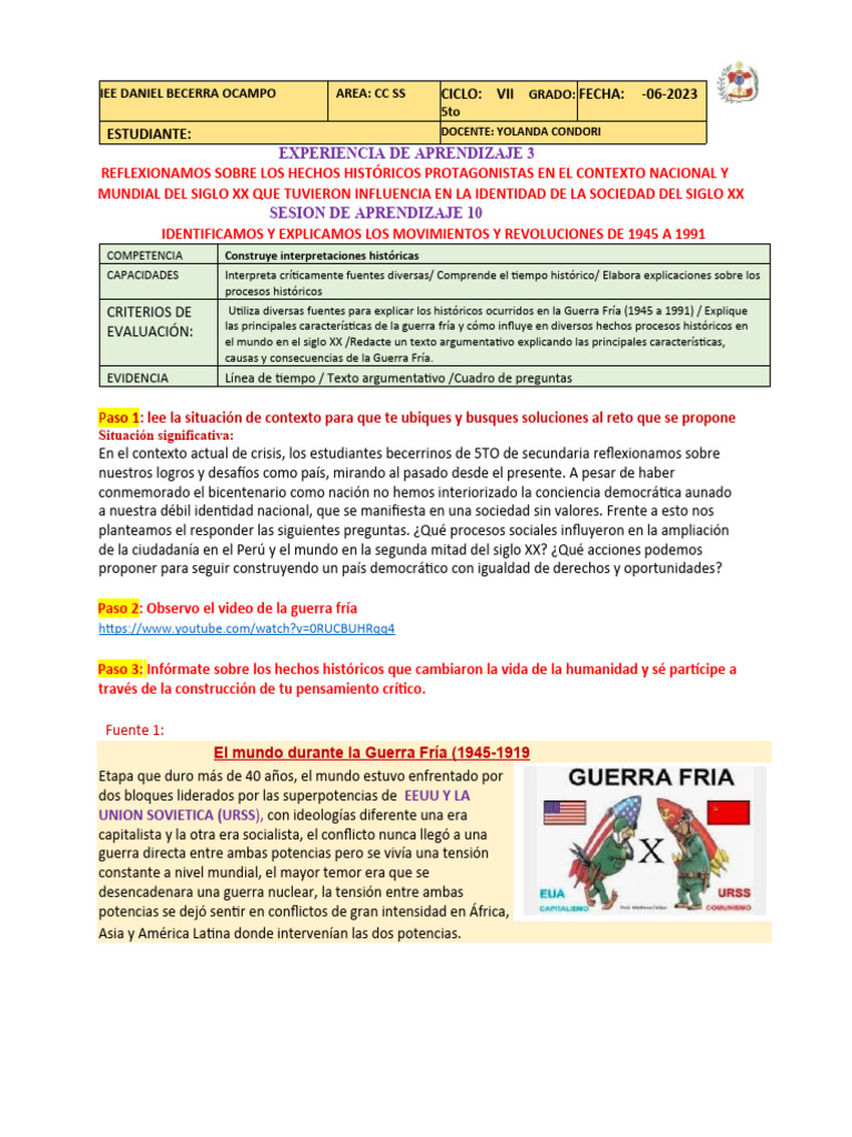 EDA 5TO Act. 10 Guerra Fría (1) W | PDF | Unión Soviética | Política ...