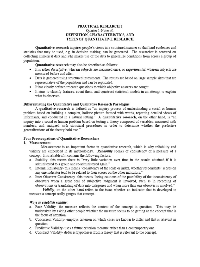 Practical Research 2 - Quarter 1 - Notes 1 | PDF | Validity (Statistics ...