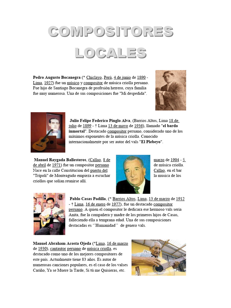 Compositores Locales MPFR | PDF | Perú | Las artes escénicas
