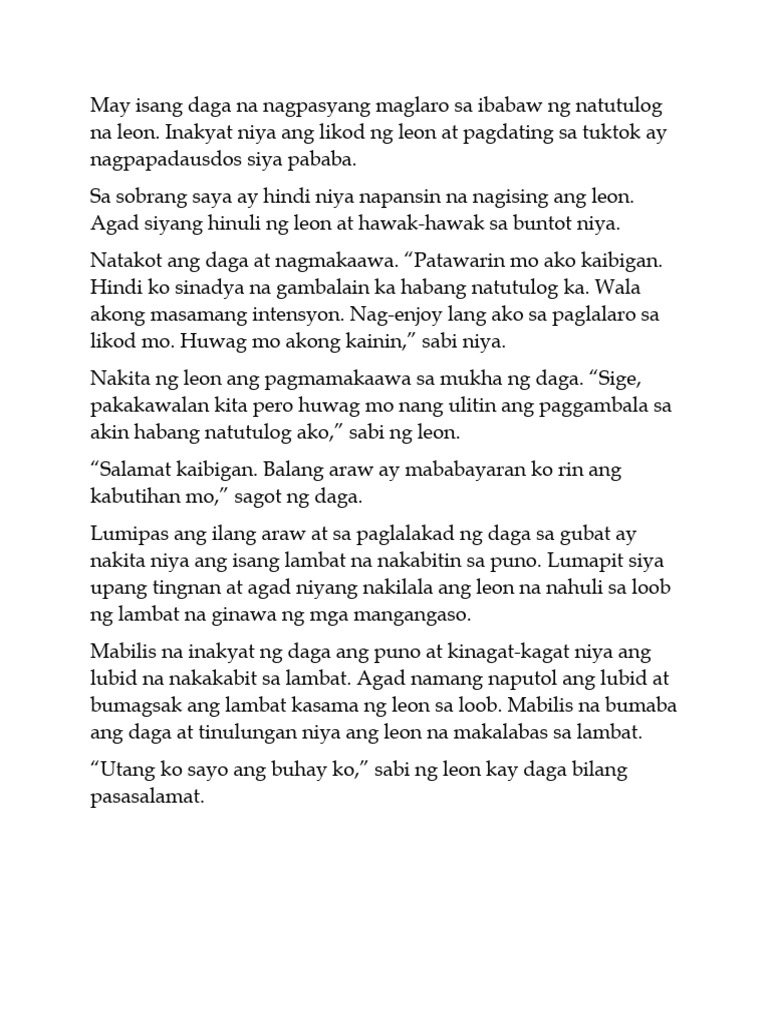 May Isang Daga Na Nagpasyang Maglaro Sa Ibabaw NG Natutulog Na Leon | PDF