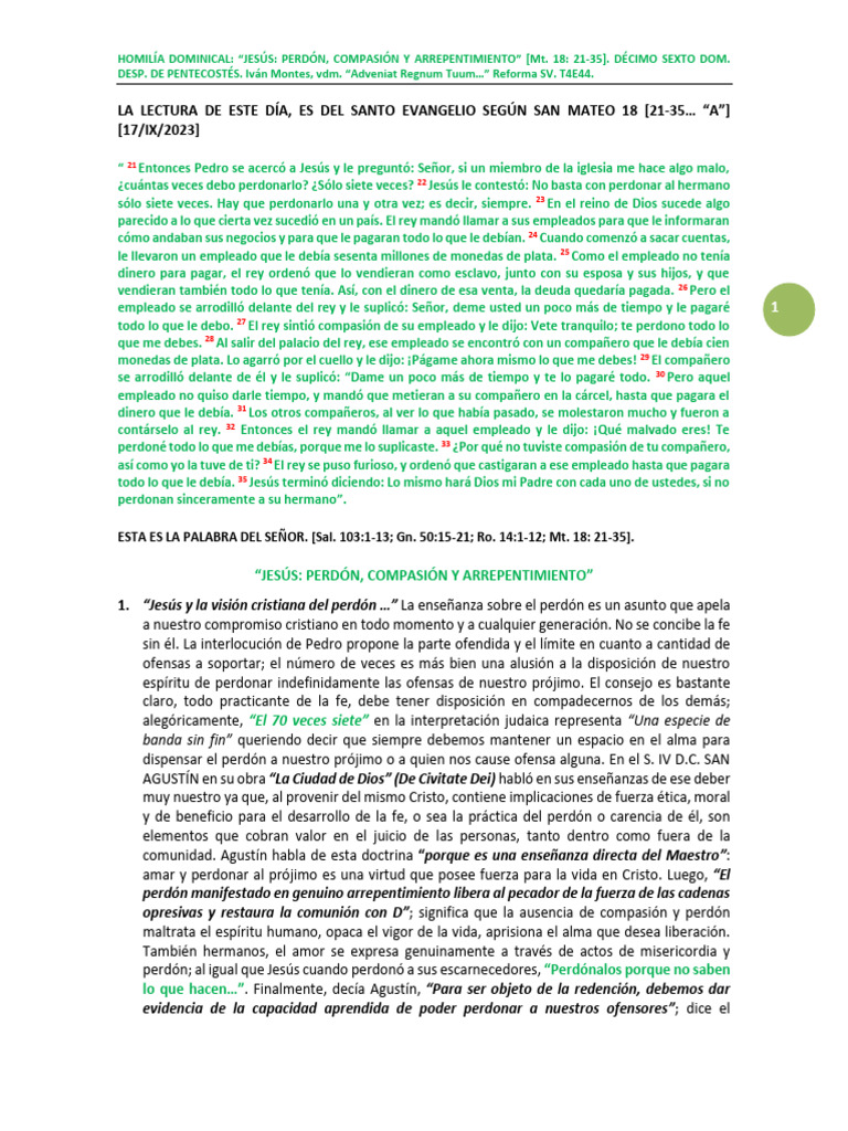 MT 18, 21-35 Jesus, Perdon, Compasion y Arrepentimiento T4E44 | PDF ...
