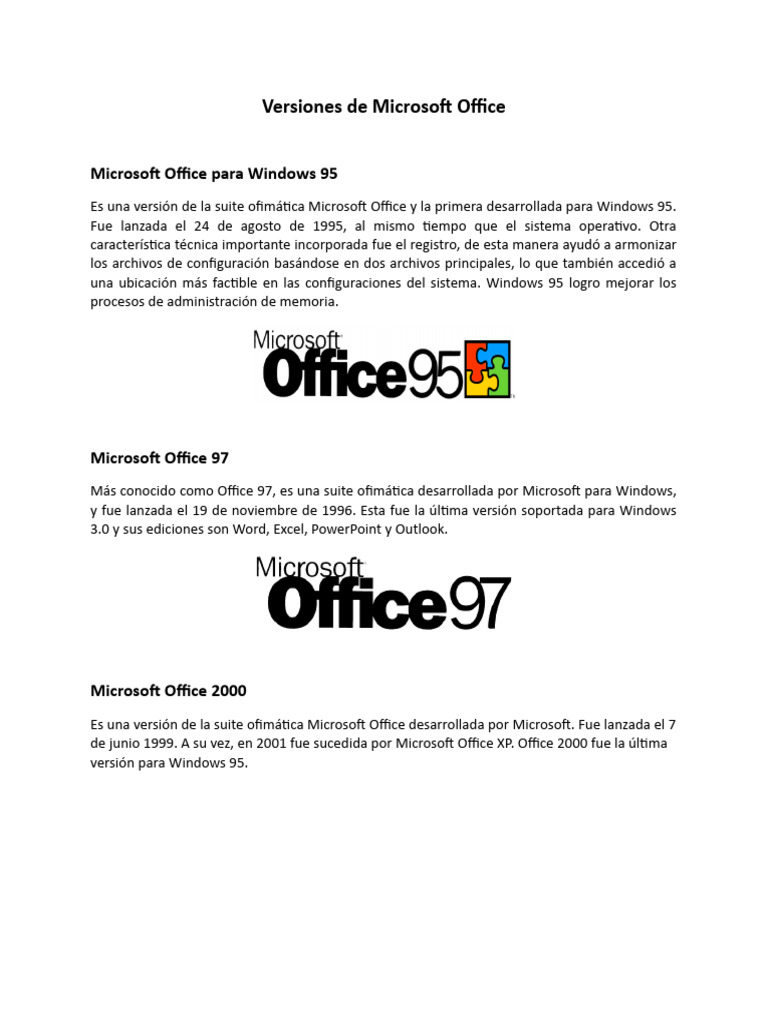 Evolución de Microsoft Office | PDF | Microsoft Office | Microsoft ...