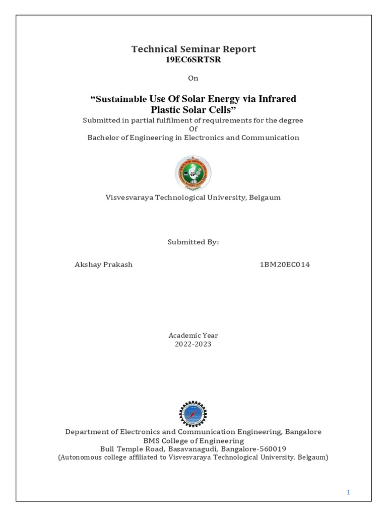 Akshay Prakash - Technical Seminar-FINAL-1 | PDF | Solar Cell | Solar Energy