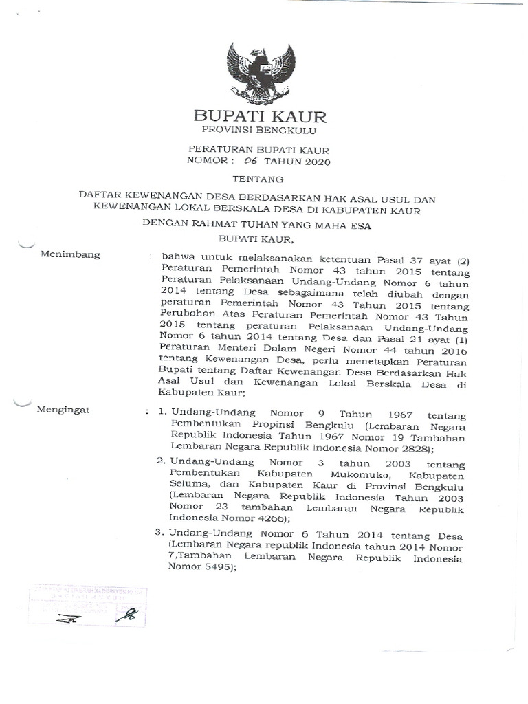 Perbup Nomor 06 Tahun 2020 | PDF