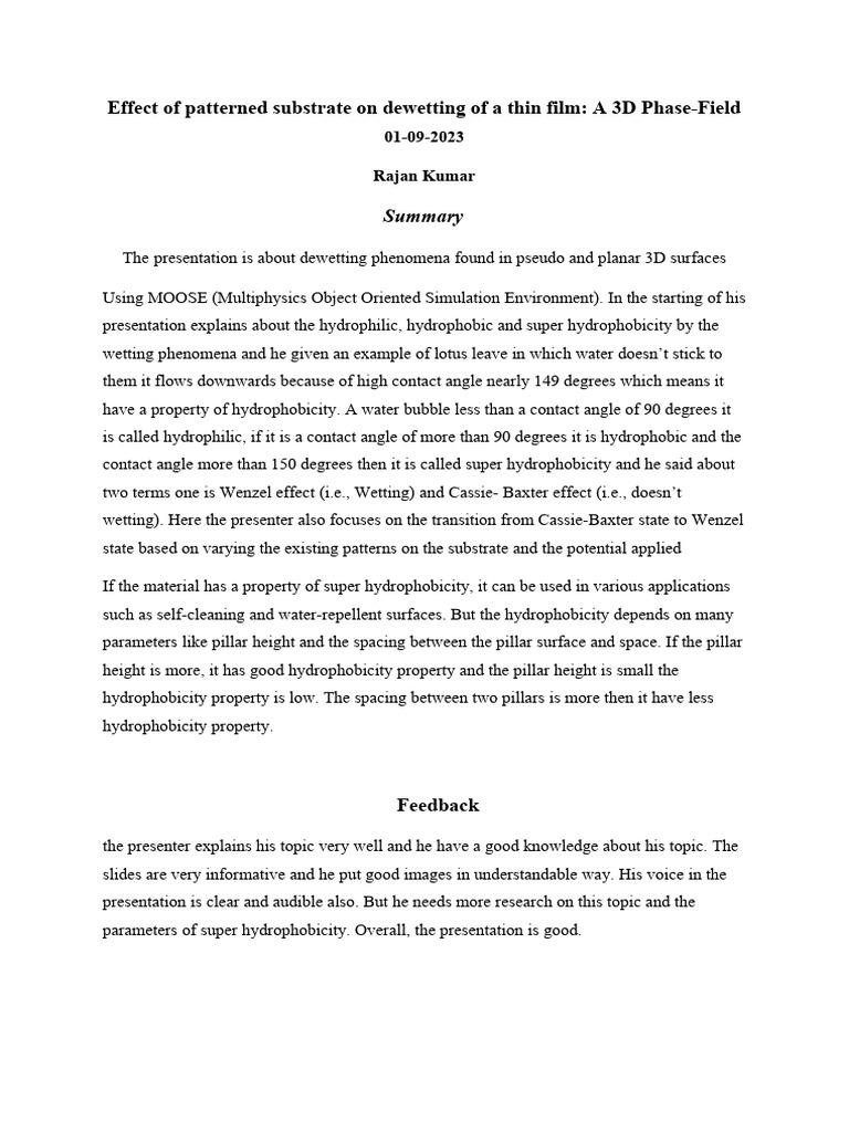 Effect of Patterned Substrate On Dewetting of A Thin Film - 415c6c26 | PDF