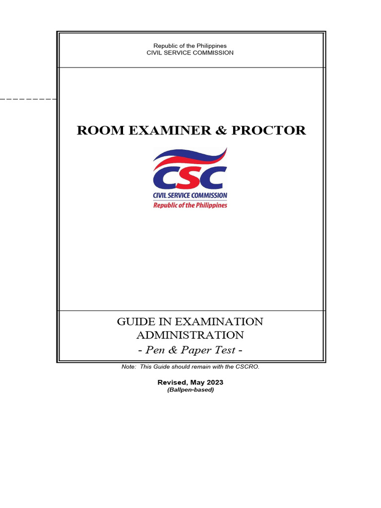 GUIDE FOR ROOM EXAMINER - 2023 05 Revised CSE Pen Paper Test Modified ...