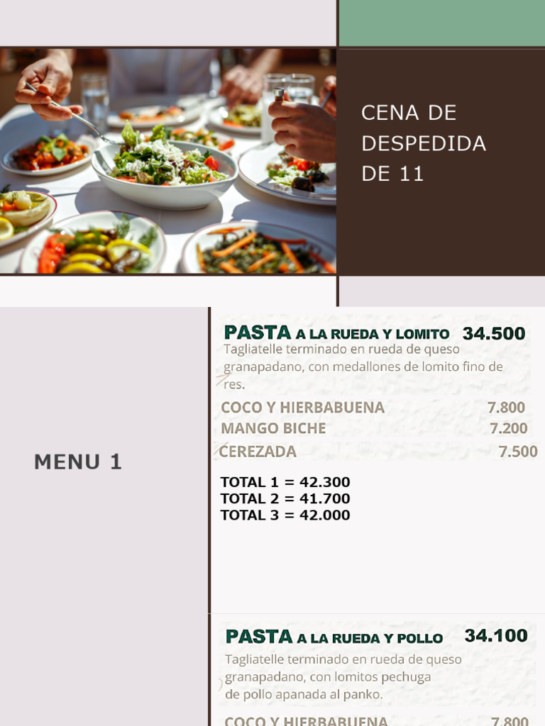 Costos de Cena de Despedida y Menús | PDF
