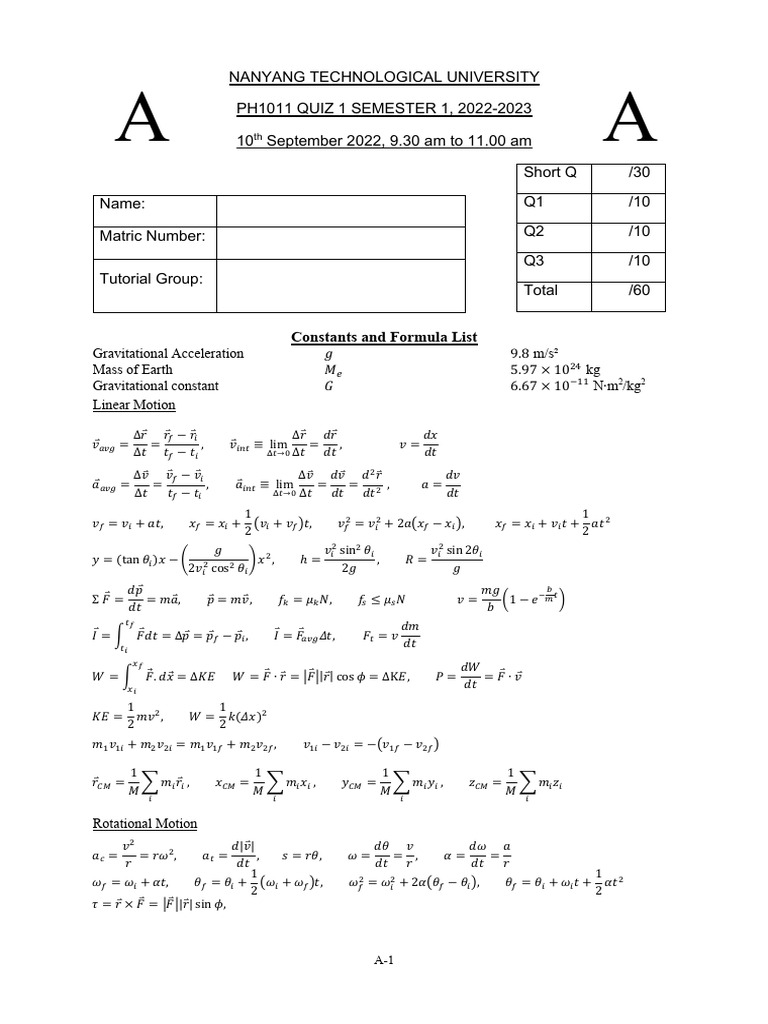 Quiz 1 - 2022 - With Final Ans | PDF | Mechanics | Dynamics (Mechanics)