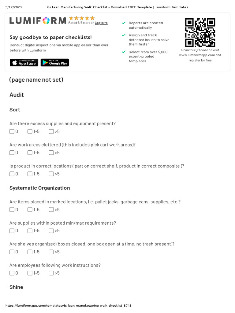 6S Lean Manufacturing Checklist Template | PDF