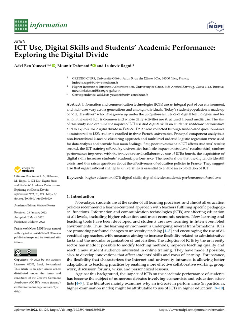 ICT Use Digital Skills and Students Acad | PDF | Educational Technology ...
