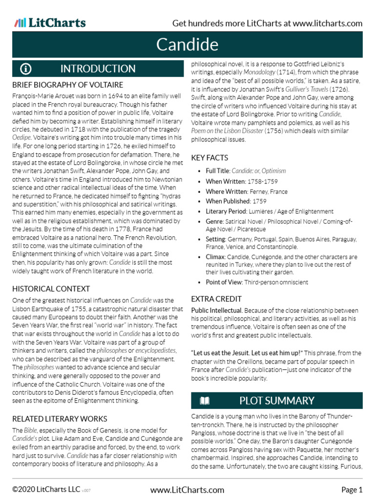 Candide LitChart | PDF | Candide | Voltaire