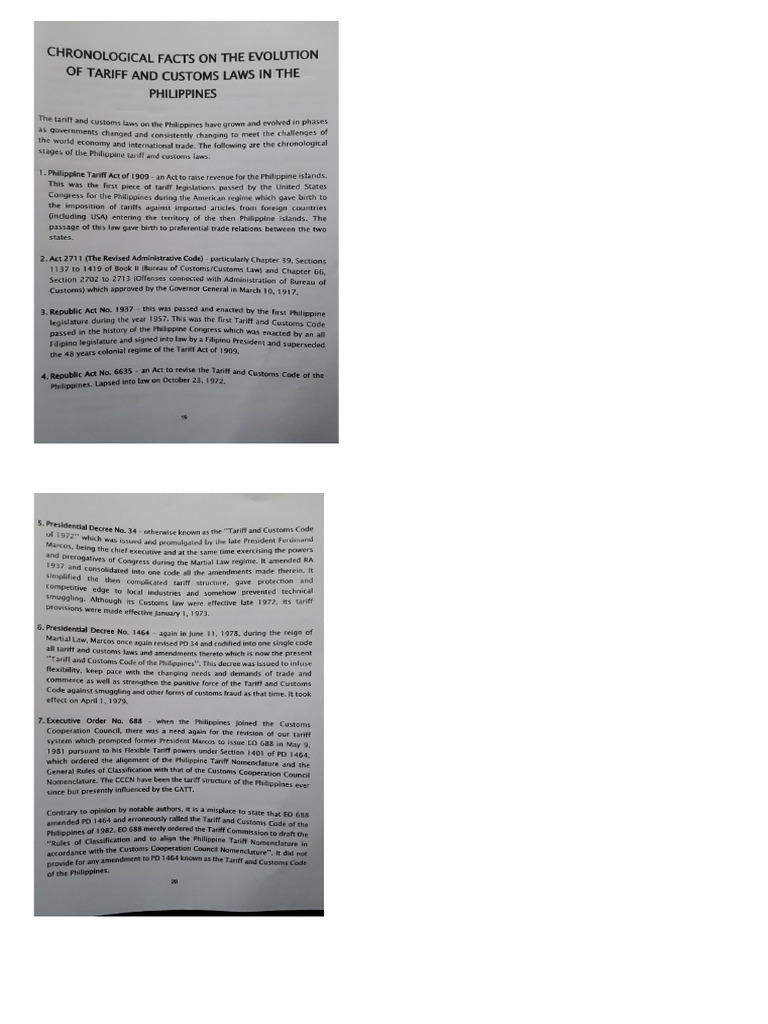 Chronological Order of Tariff and Customs Laws How Tariffs Are Made | PDF