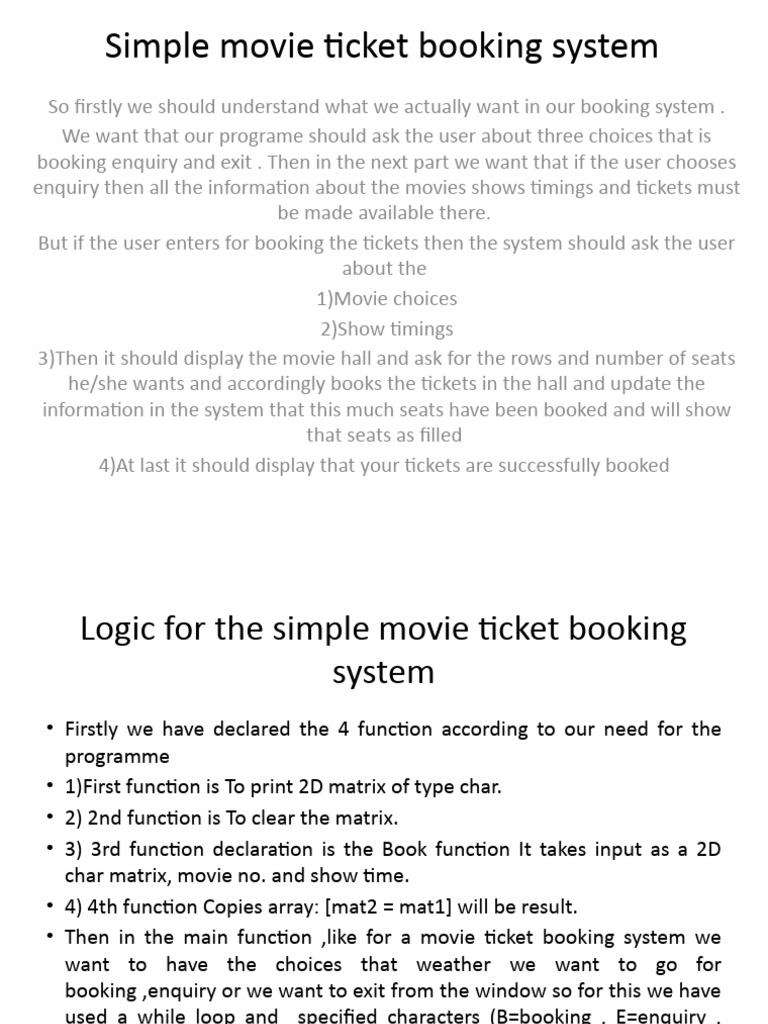 Simple Movie Ticket Booking Logic | PDF | Control Flow | Matrix ...