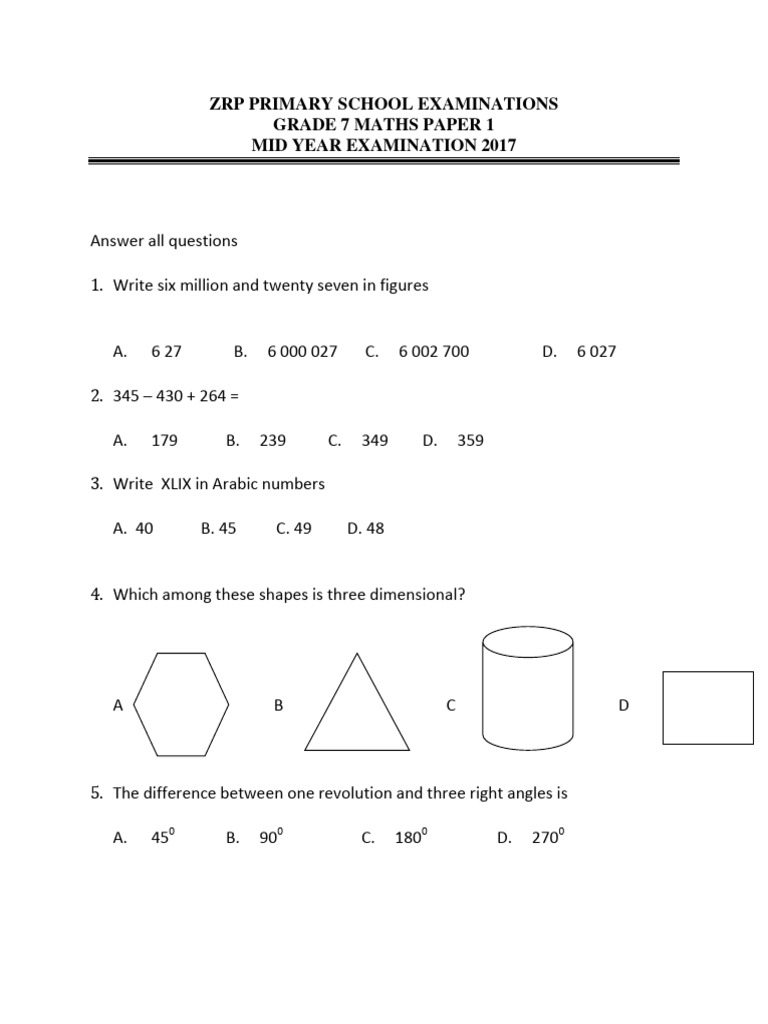 Grade Seven 2017 Maths P 1 Pp7a | PDF | Speed | Metrology