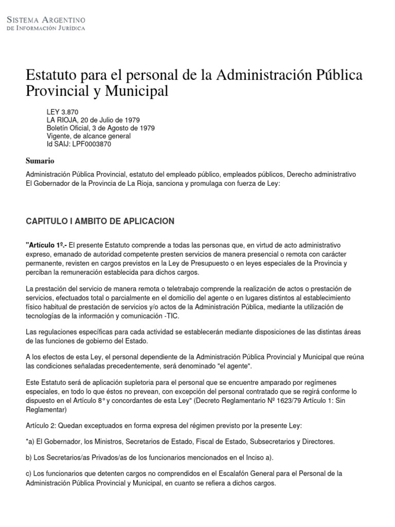 Decr. - Ley #3.870 Estatuto para El Personal de La Administración ...